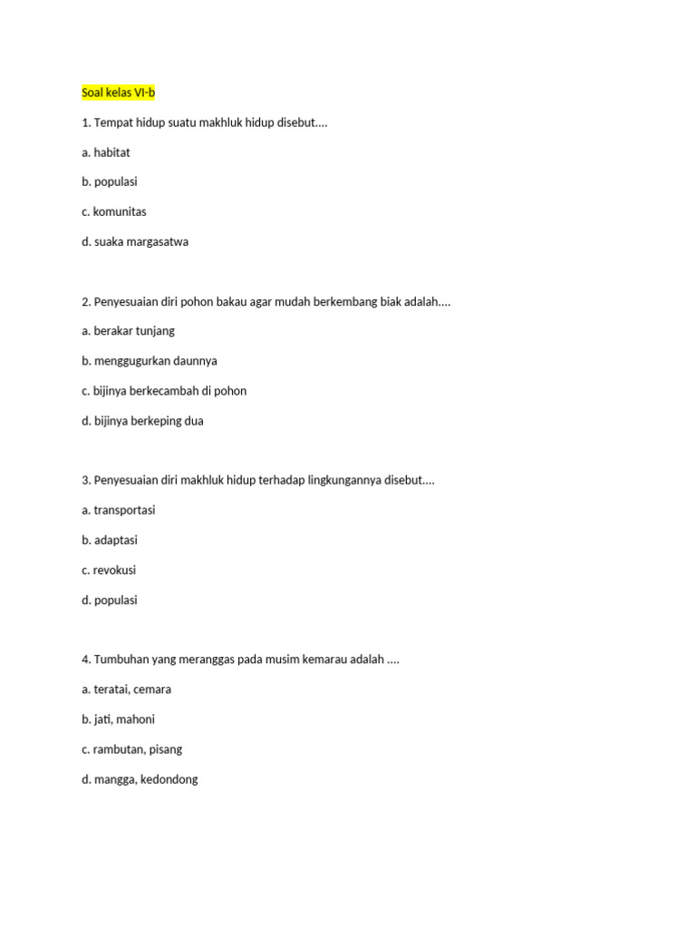 Soal Kelas VI-b-WPS Office | PDF