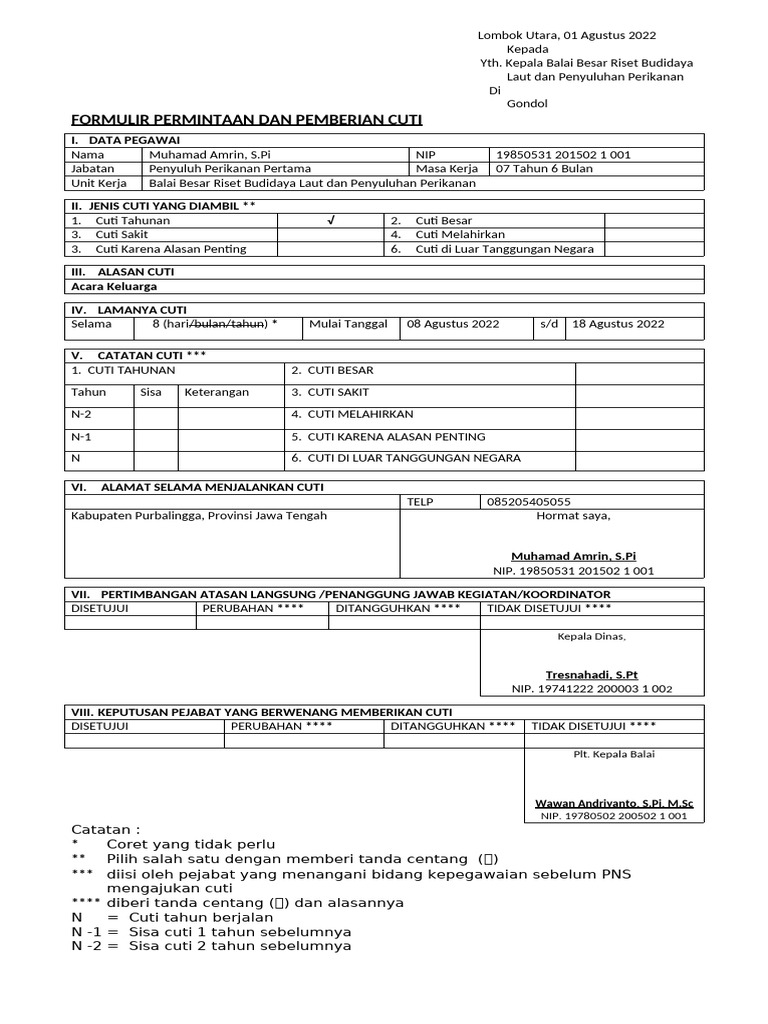 Form Cuti Terbaru | PDF