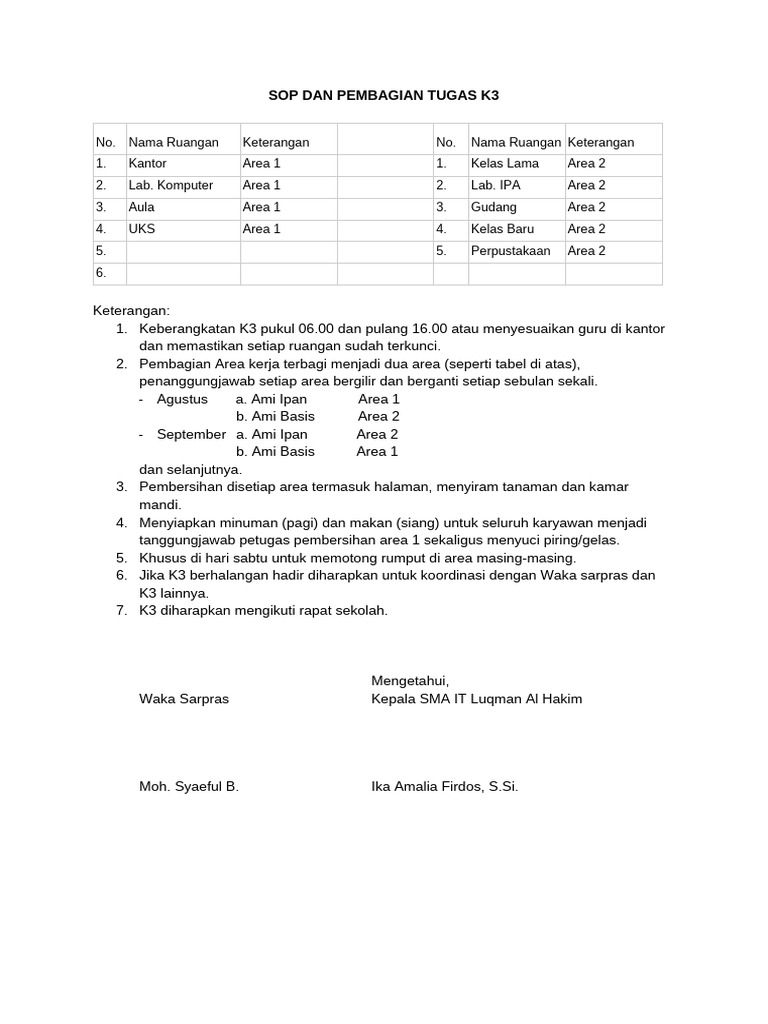 Sop Dan Pembagian Tugas K3 | PDF