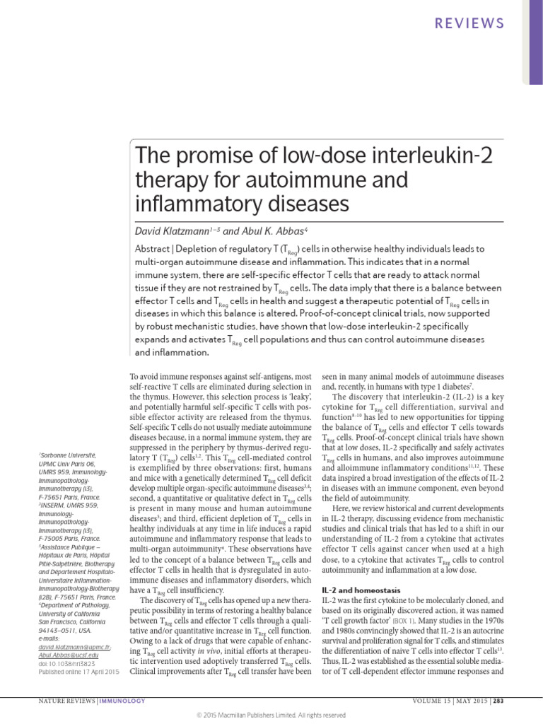 The Promise of Low-Dose Interleukin-2 Therapy For Autoimmune and ...