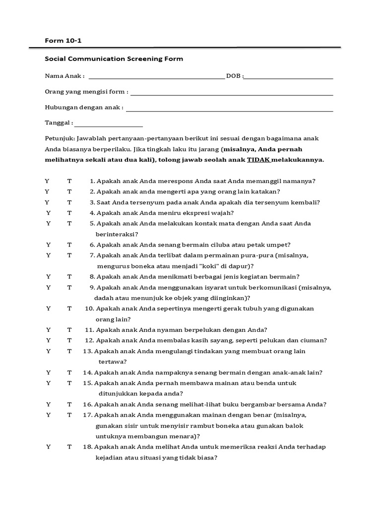Form 10-1, Social Communication Screening Form (Shipley & McAfee, 2021 ...
