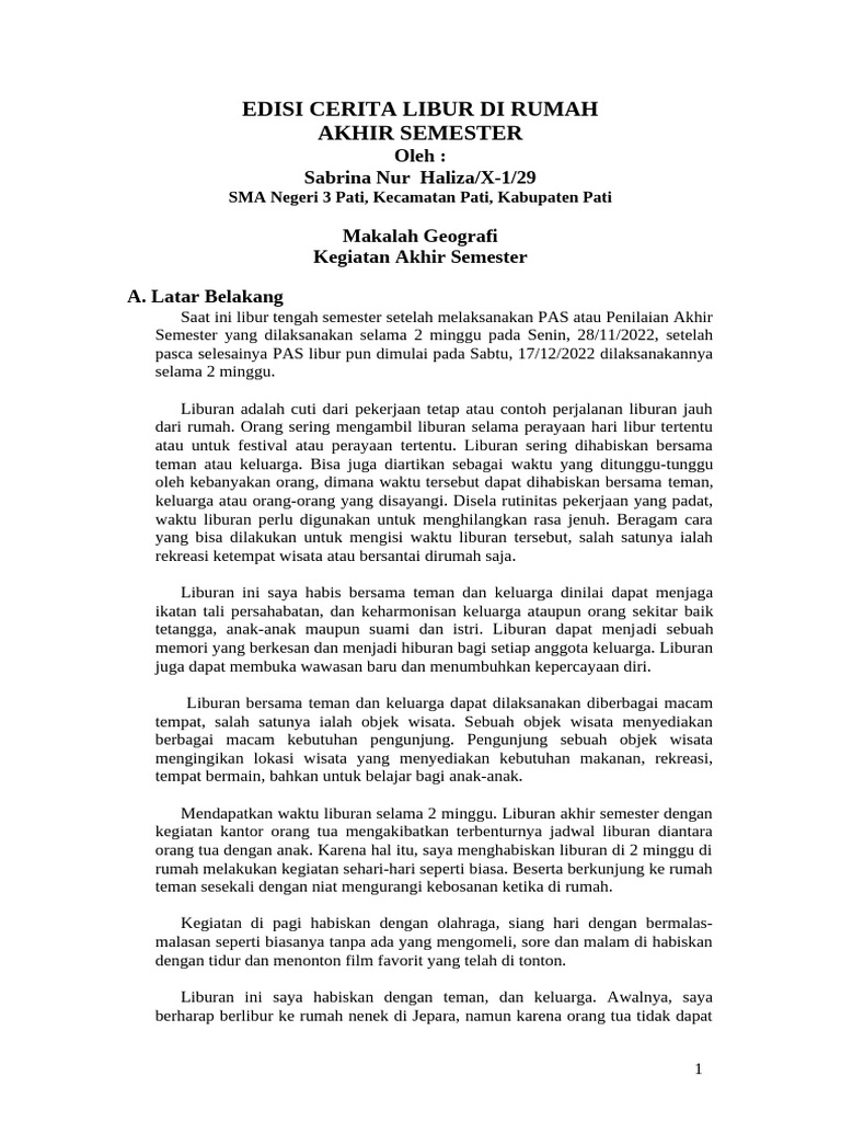 Proposal Geografi Liburan | PDF