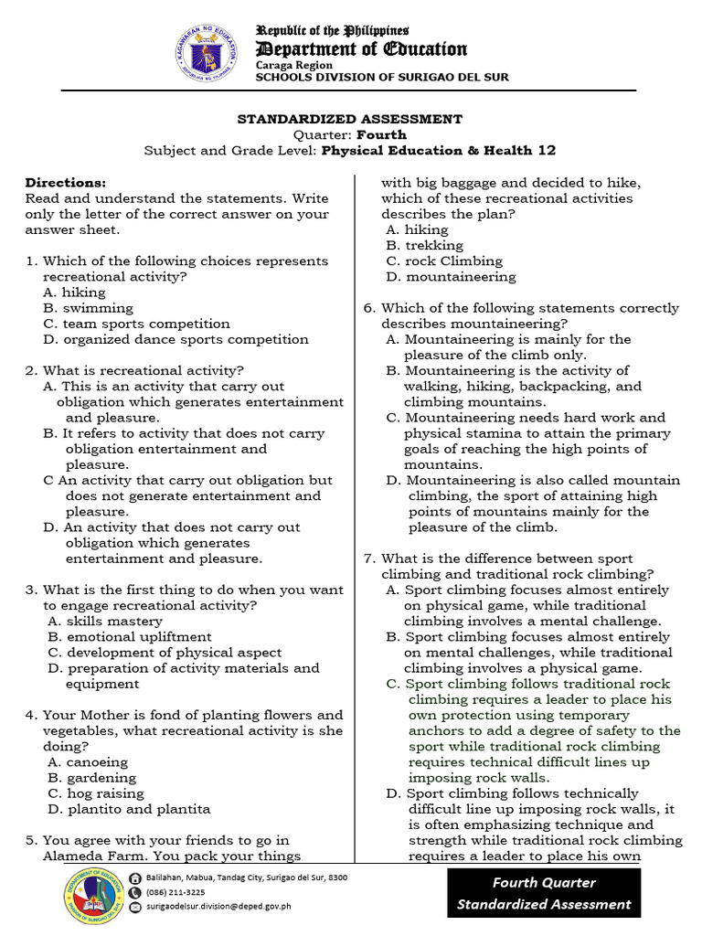 4th Qtr. QUESTIONNAIRE PE12 | PDF