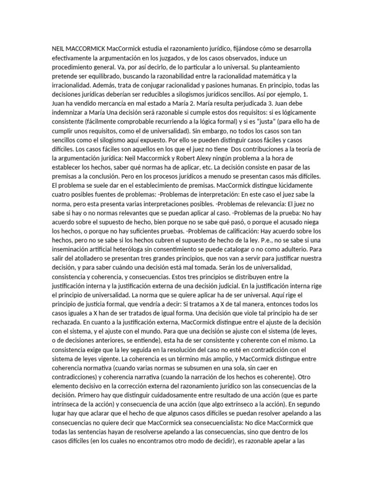 NEIL MACCORMICK MacCormick Estudia El Razonamiento Jurídico | PDF ...