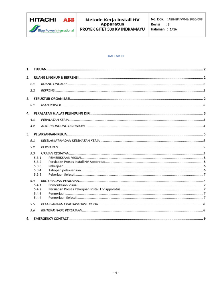 09 - Metode Kerja Install Aparatus. REV.03 | PDF