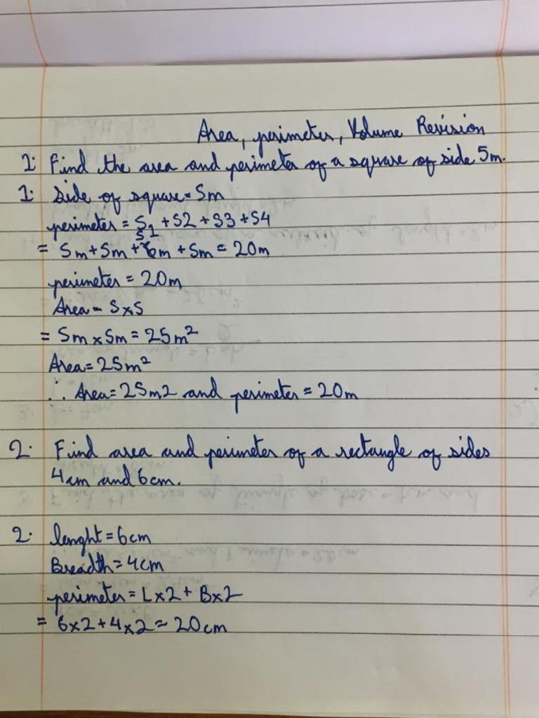 Math Revision Area, Perimeter, Volume | PDF