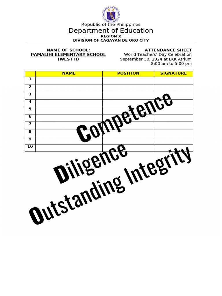 Template Attendance Sheet WTD | PDF