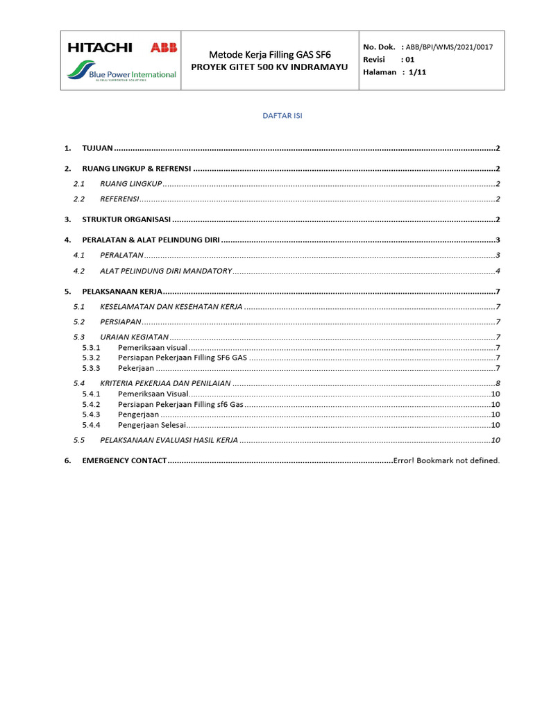 17-Metode Kerja Filling SF6 Gas. REV 01 | PDF