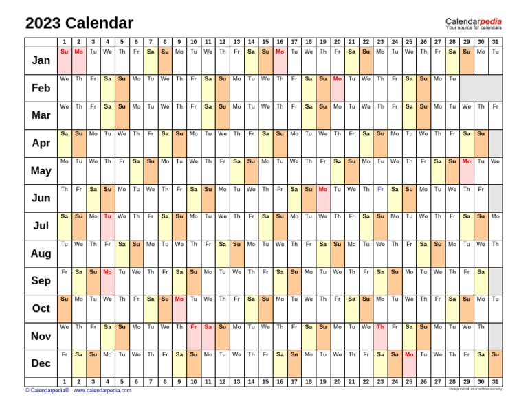 2023 Calendar Landscape Linear | PDF