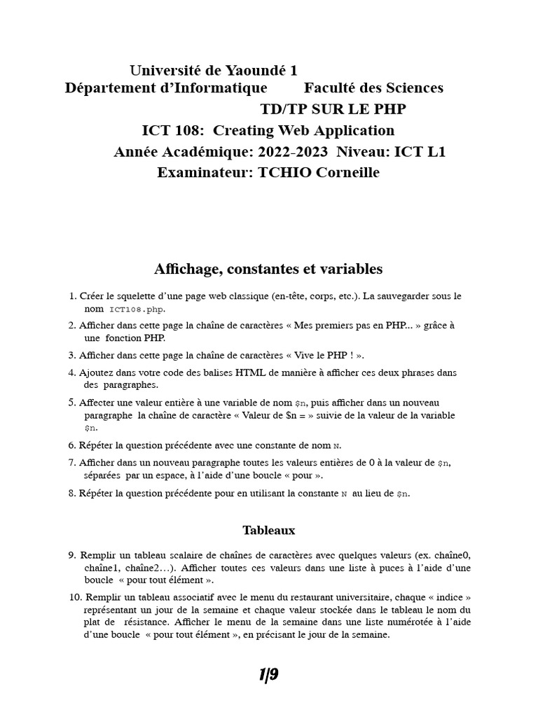Td3 Tp3 Ict 108 Creation Des Applications Web 2022-2023 PHP Mysql Bon | PDF