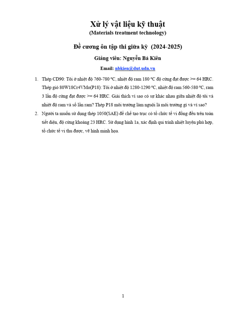 Đề Cương Ôn Tập Thi Gk-Xử Lý VLKT (HK1 24-25) | PDF