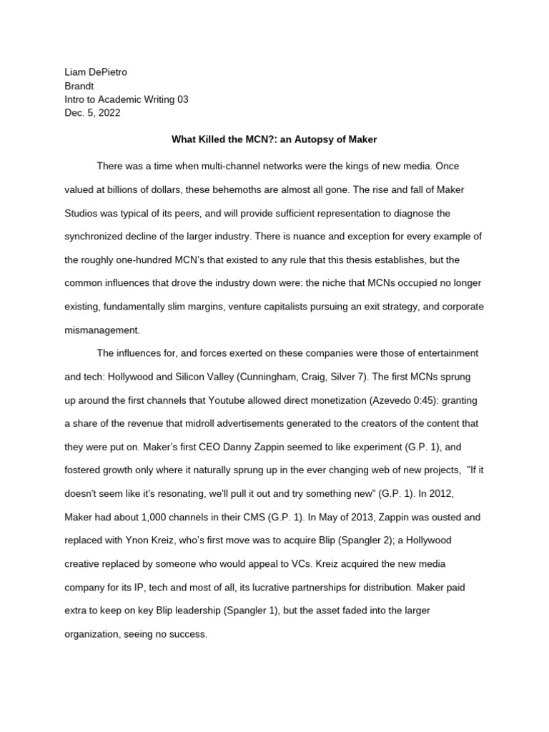 Autopsy of Maker - DePietro Research Paper | PDF | You Tube | Business