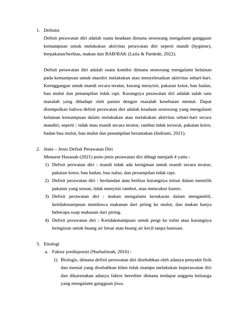 Defisit Perawatan Diri Dan Peran Perawat Jiwa | PDF