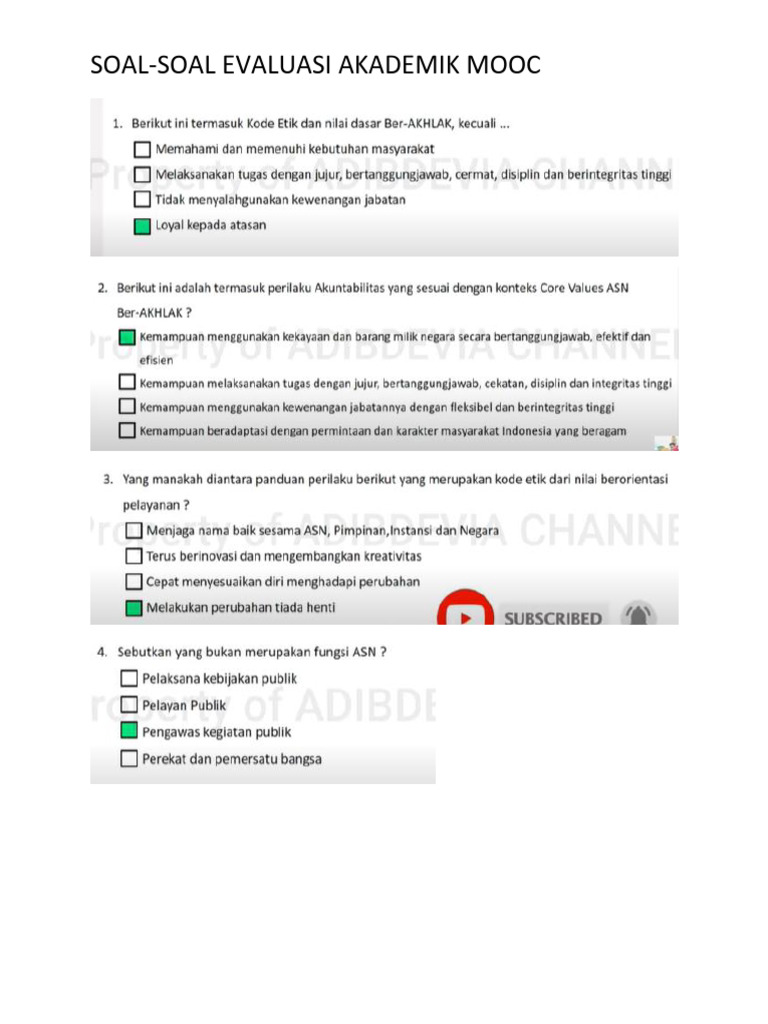 Kisi-Kisi Soal Mooc Evaluasi Akademik 2024 | PDF