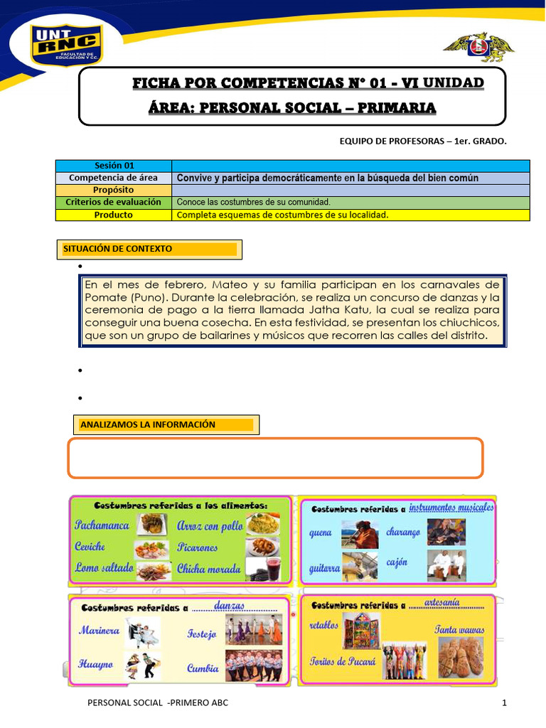 Ficha 01 Conociendo Las Costumbres de Mi Comunidad | PDF