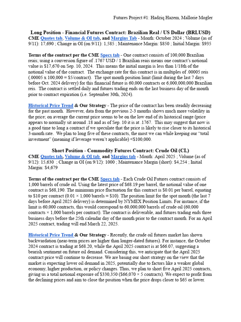 Futures Trading Strategy: BRLUSD & Crude Oil | PDF | Futures Contract ...