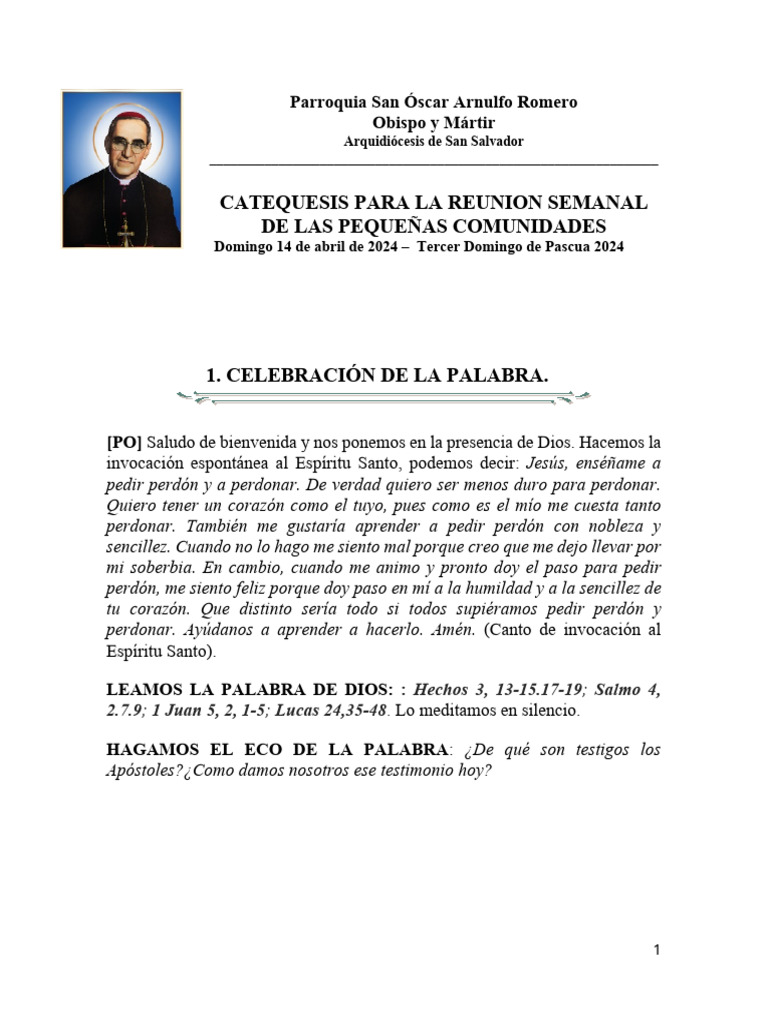 Catequesis Pequeñas Comunidades TIEMPO PASCUAL D3 140424 | PDF ...
