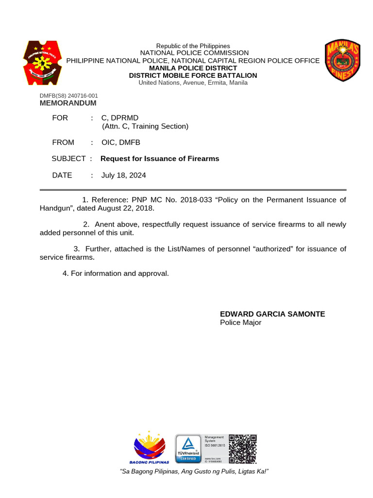 Request Issuance of Firearms | PDF