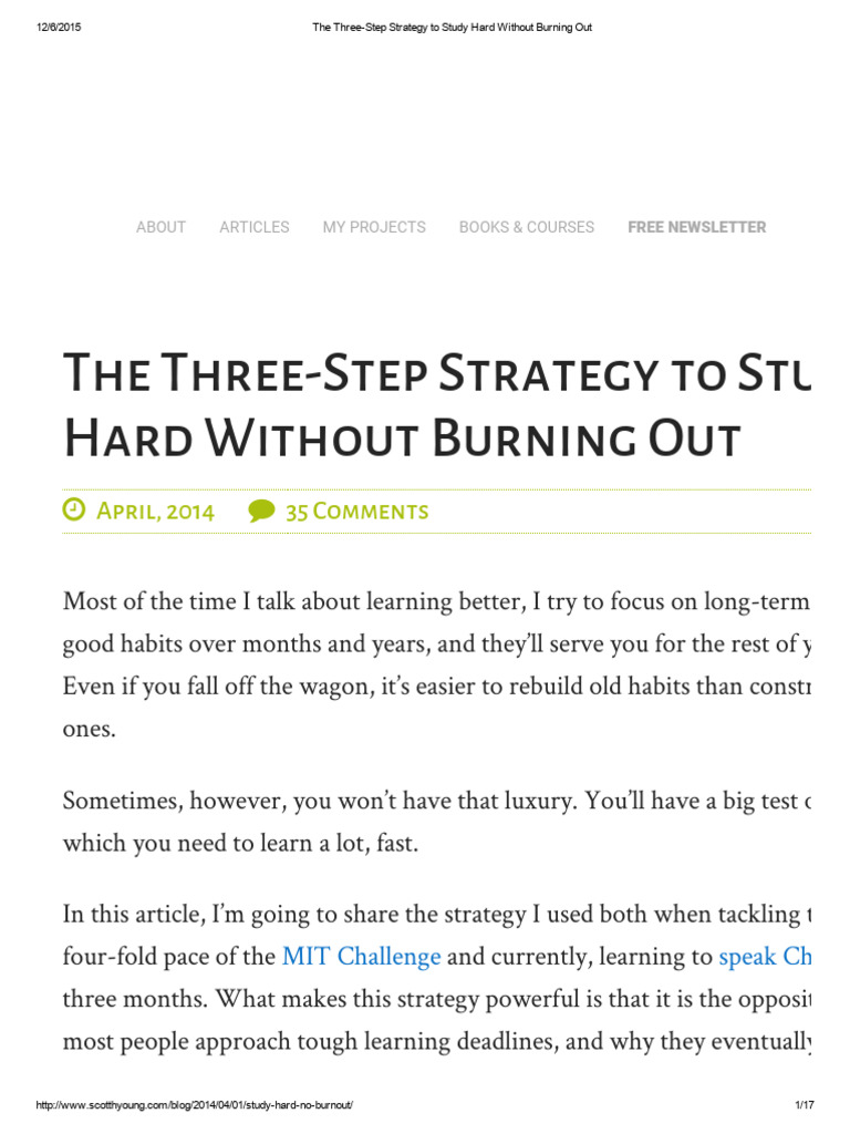 The Three-Step Strategy To Study Hard Without Burning Out | PDF
