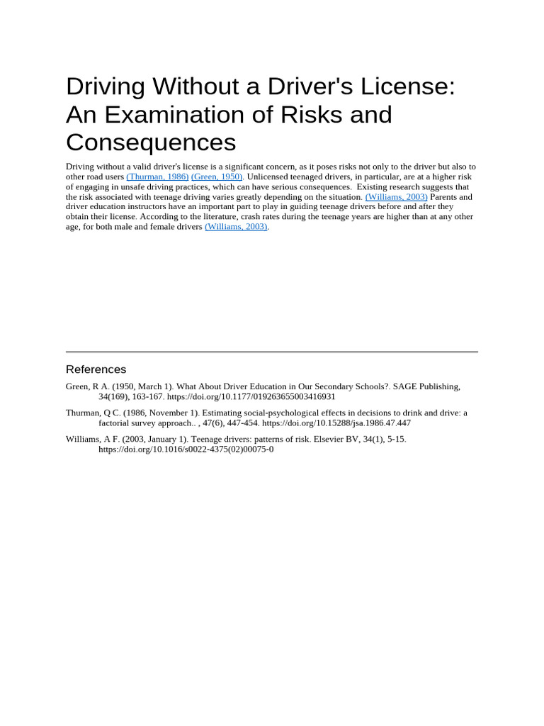 Driving Without A Driver S License An Examination of Risks and ...