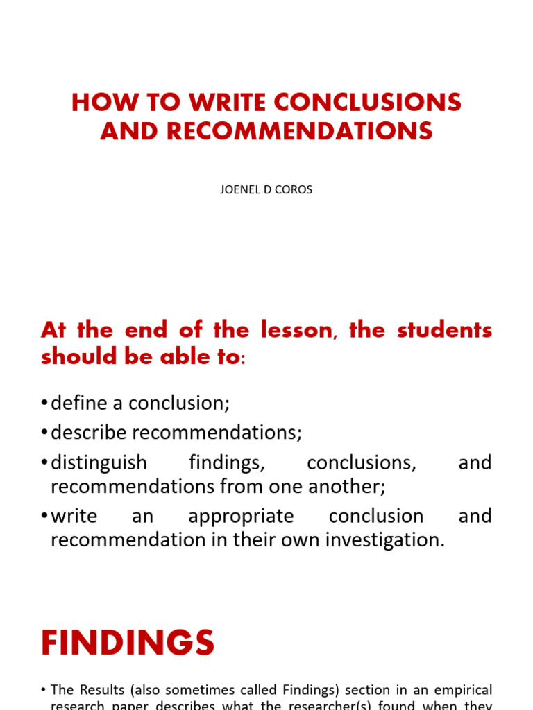 How To Write Conclusions and Recommendations | PDF