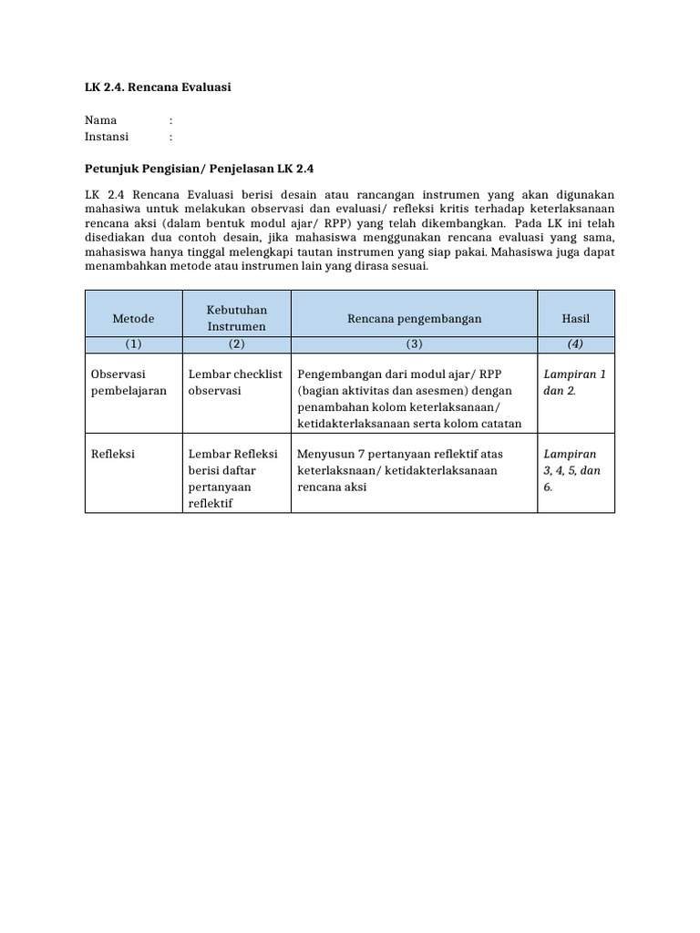 Contoh LK 2.4. Rencana Evaluasi Ref Dos | PDF
