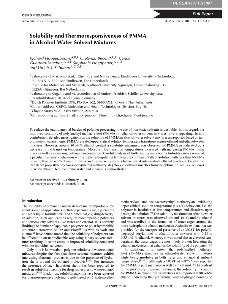 Solvent For PMMA | PDF