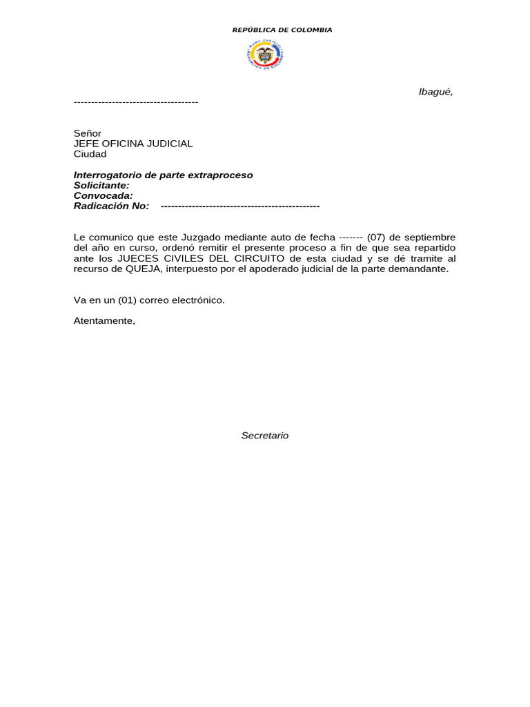 Modelo Oficio Remite Proceso | PDF