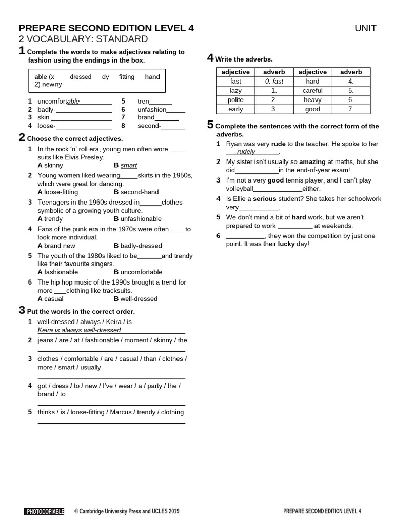 PREPARE 4 Vocabulary Standard Unit 02 | PDF