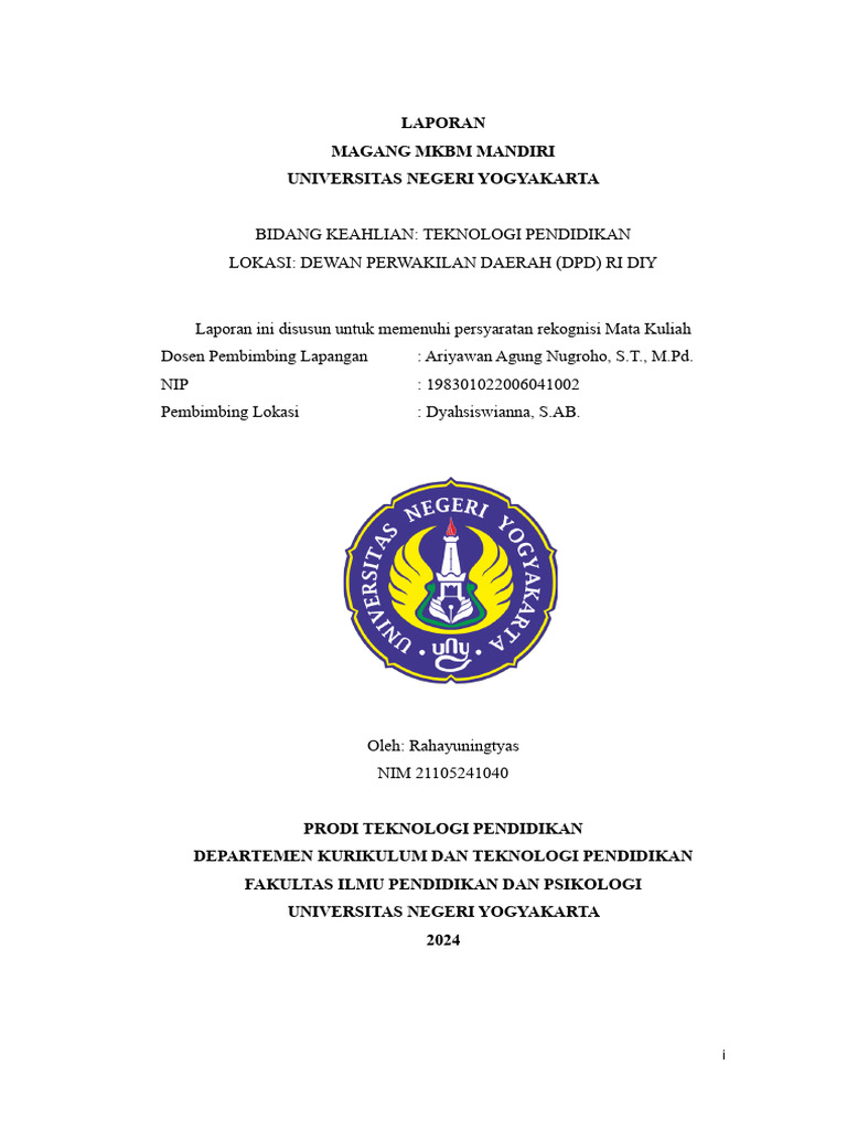 Laporan Magang Mandiri DPD Ri Diy | PDF