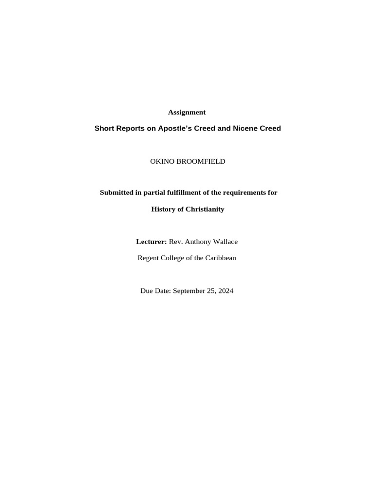 Short Reports On Apostle's Creed and Nicene Creed | PDF