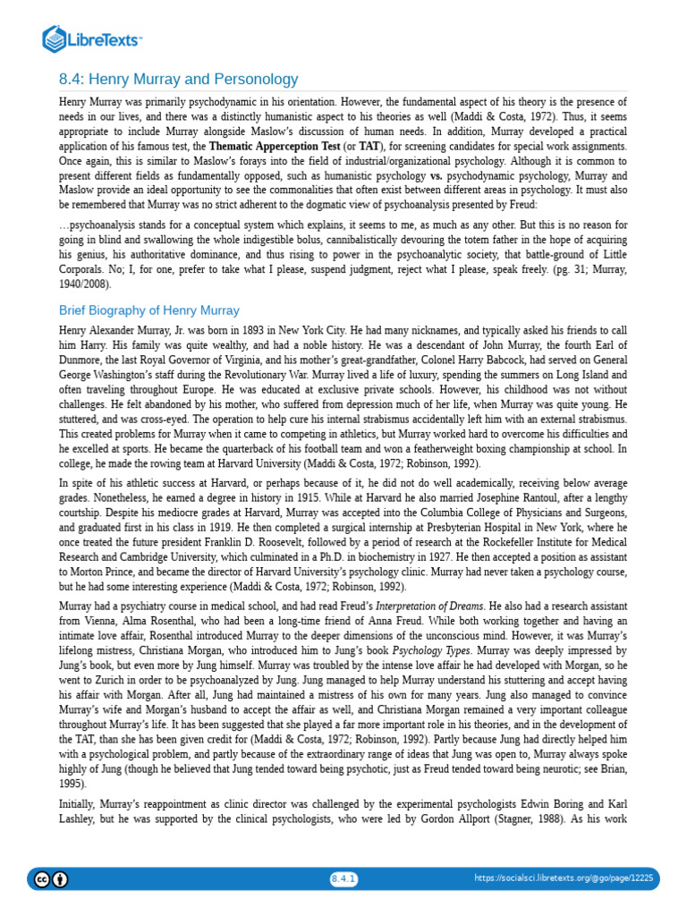 Henry Murray and Personology | PDF