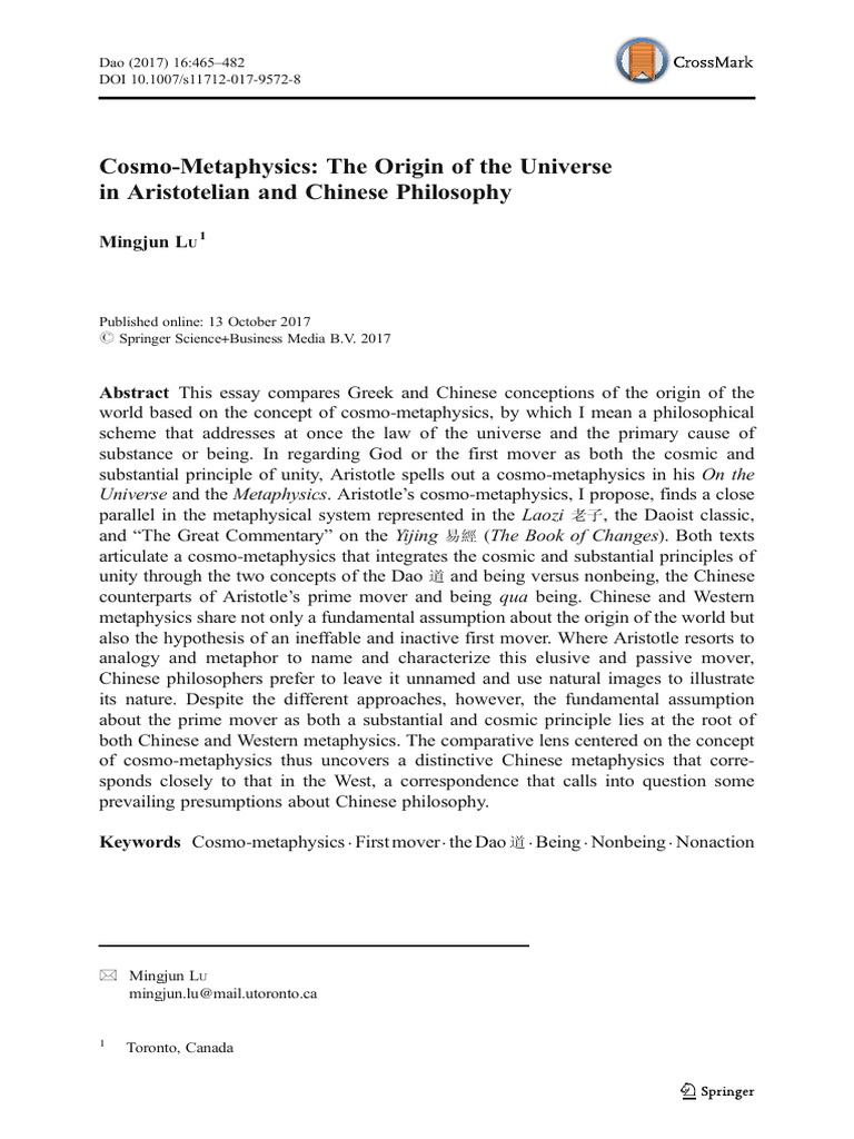 Cosmo-Metaphysics in East and West | PDF | Metaphysics | Plato