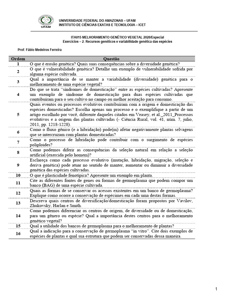 LISTA - 2 - Sem Resposta | PDF