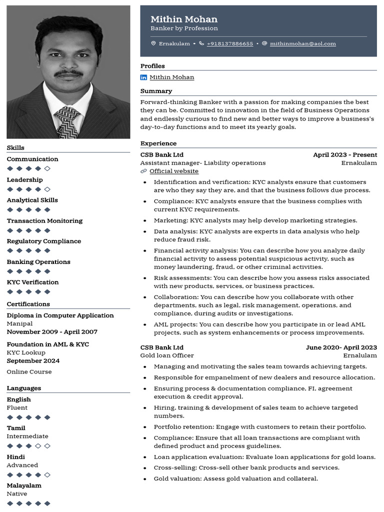Mithin Mohan Resume Updated Sep | PDF