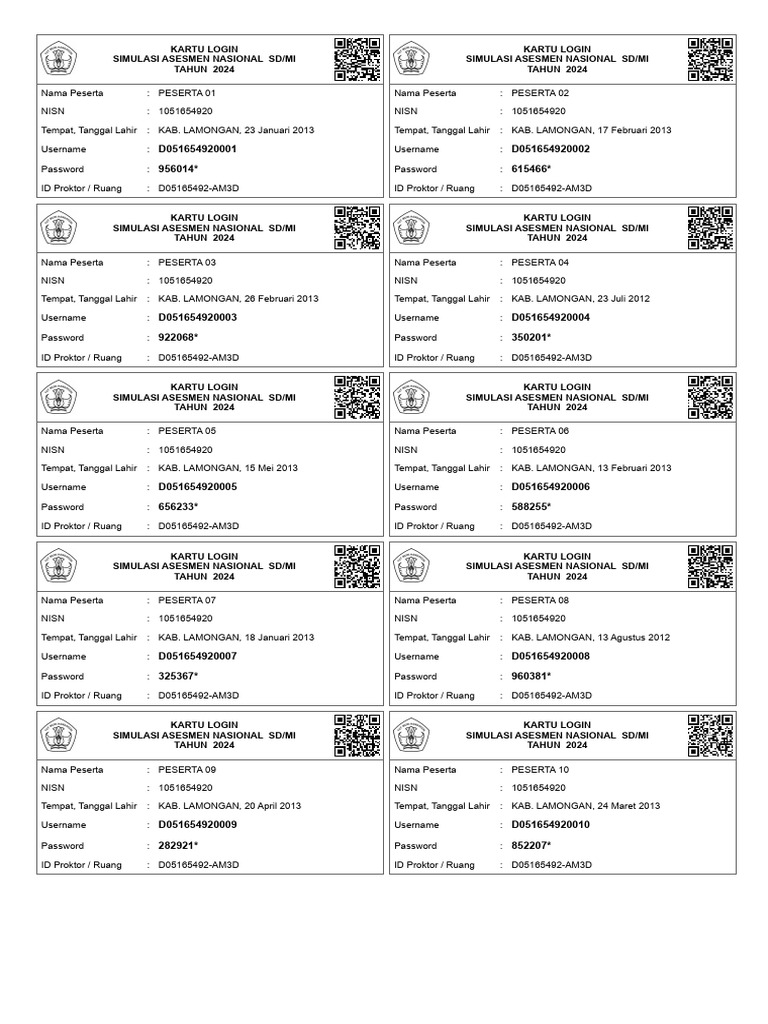 Kartu Simulasi Anbk - Tahun 2024 | PDF