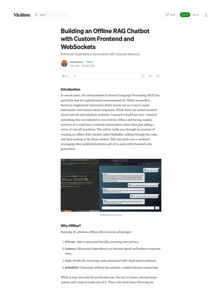 Building An Offline RAG Chatbot With Custom Frontend and WebSockets | PDF Building An Offline RAG Chatbot With Custom Frontend and WebSockets | PDF