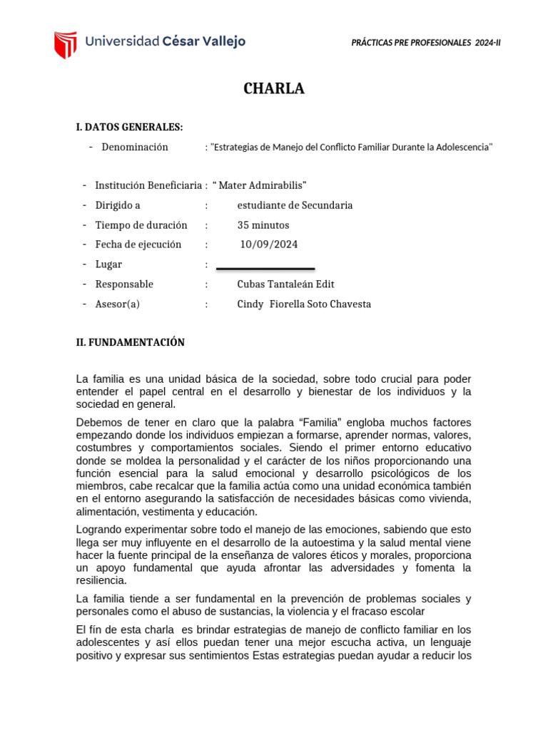 ESQUEMA DE CHARLA Colegio Mater | PDF