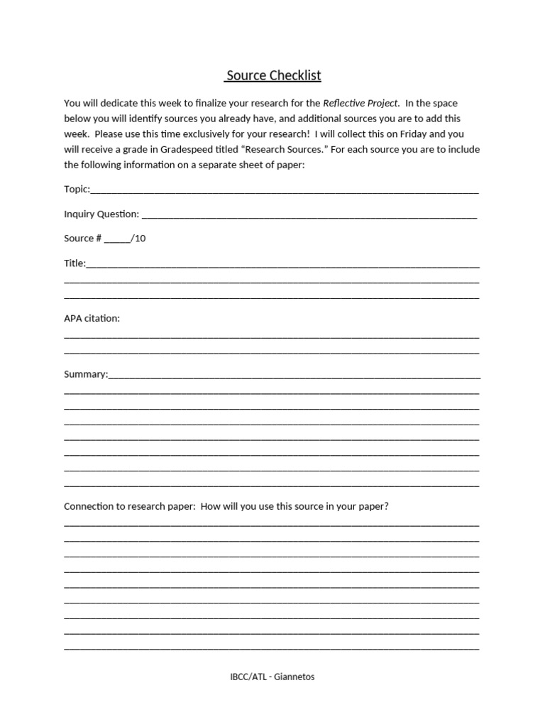 Source Checklist Template | PDF