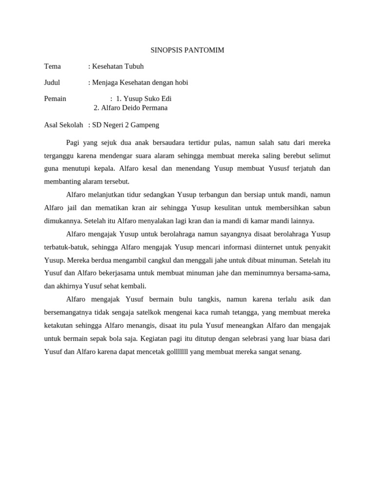 SINOPSIS PANTOMIM SDN 2 Gampeng | PDF