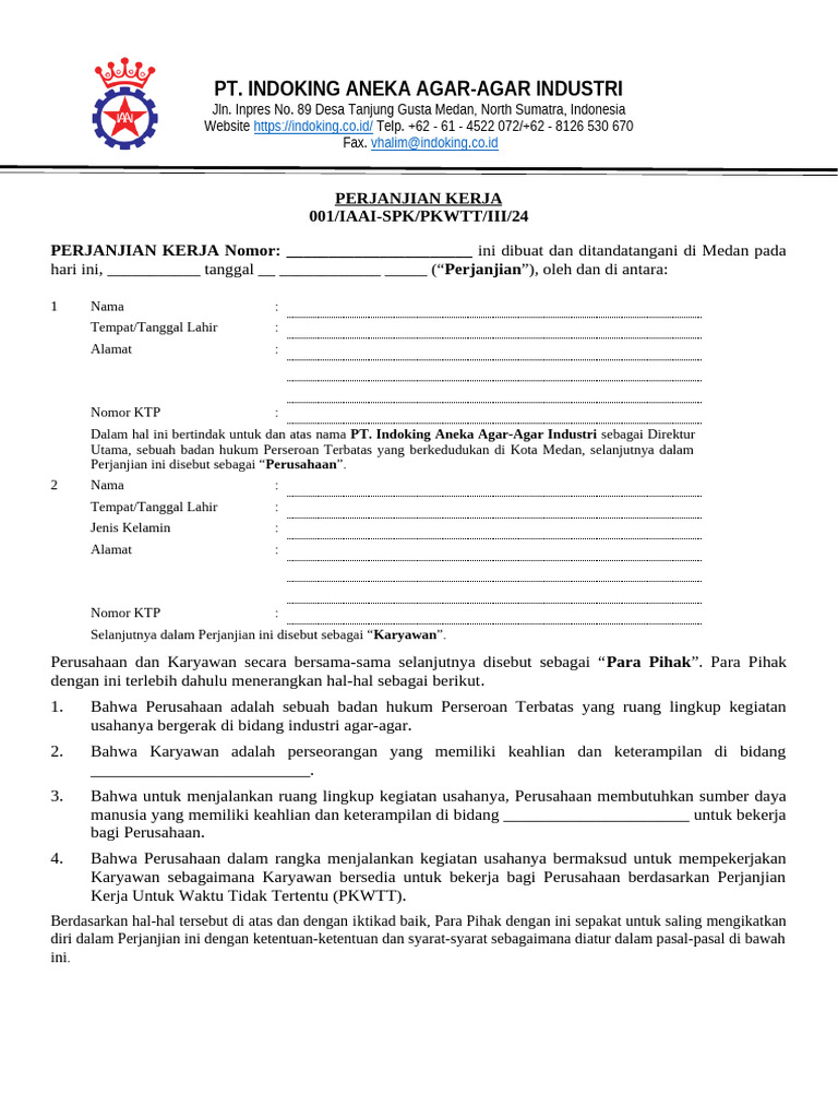 Format Kontrak Kerja | PDF