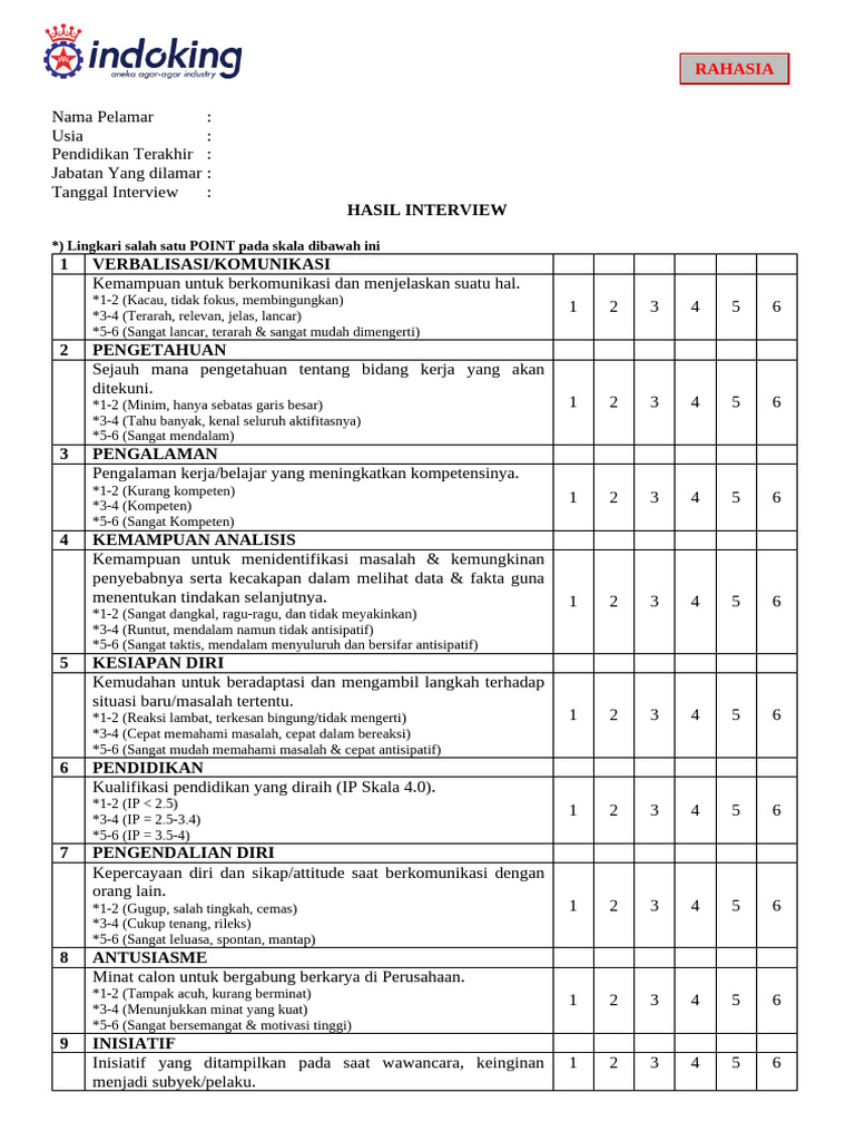 Form Penilaian Interview | PDF