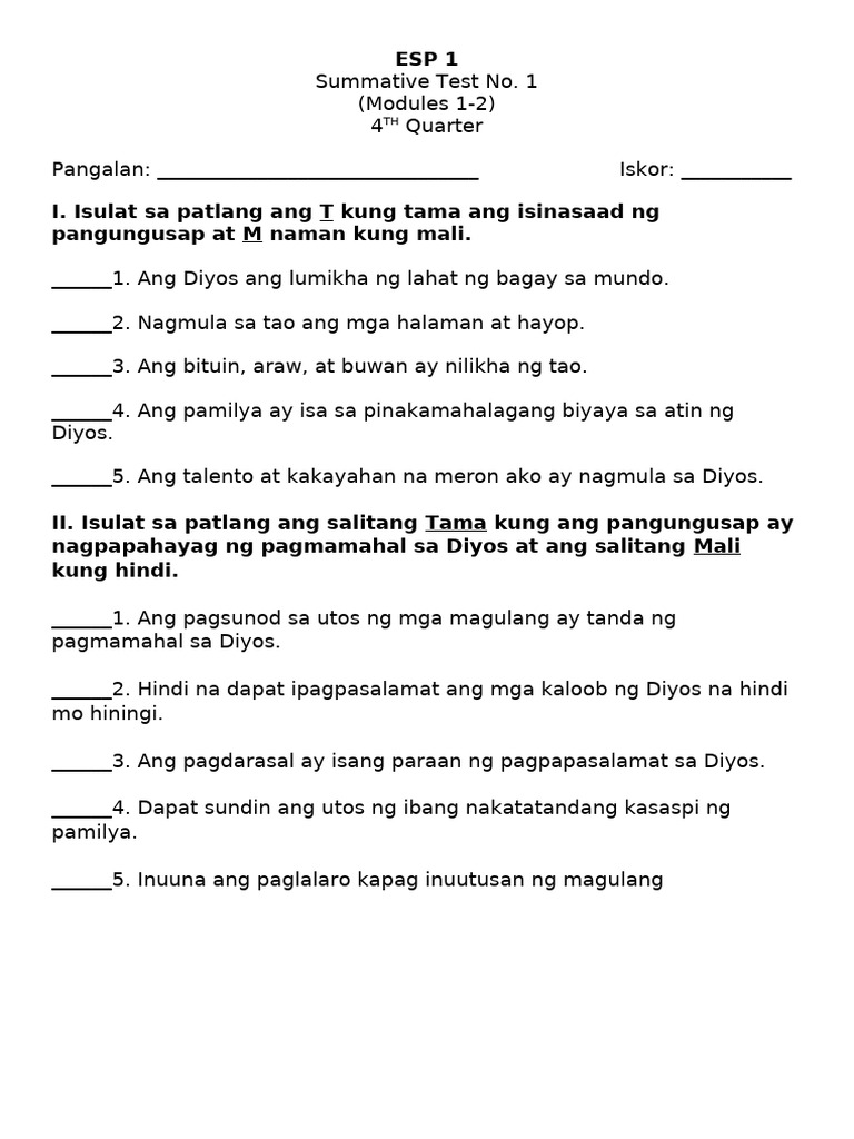 Esp 1 - Q4 - ST1 | PDF