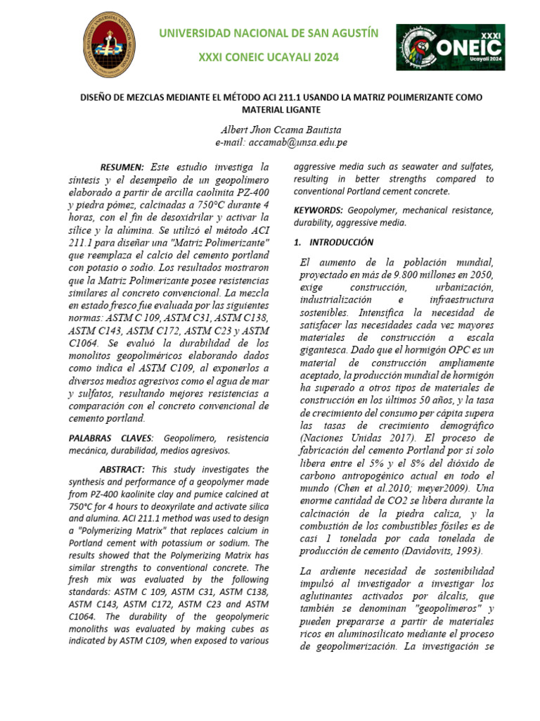 Diseño de Mezclas Mediante El Método Aci 211.1 Usando La Matriz ...