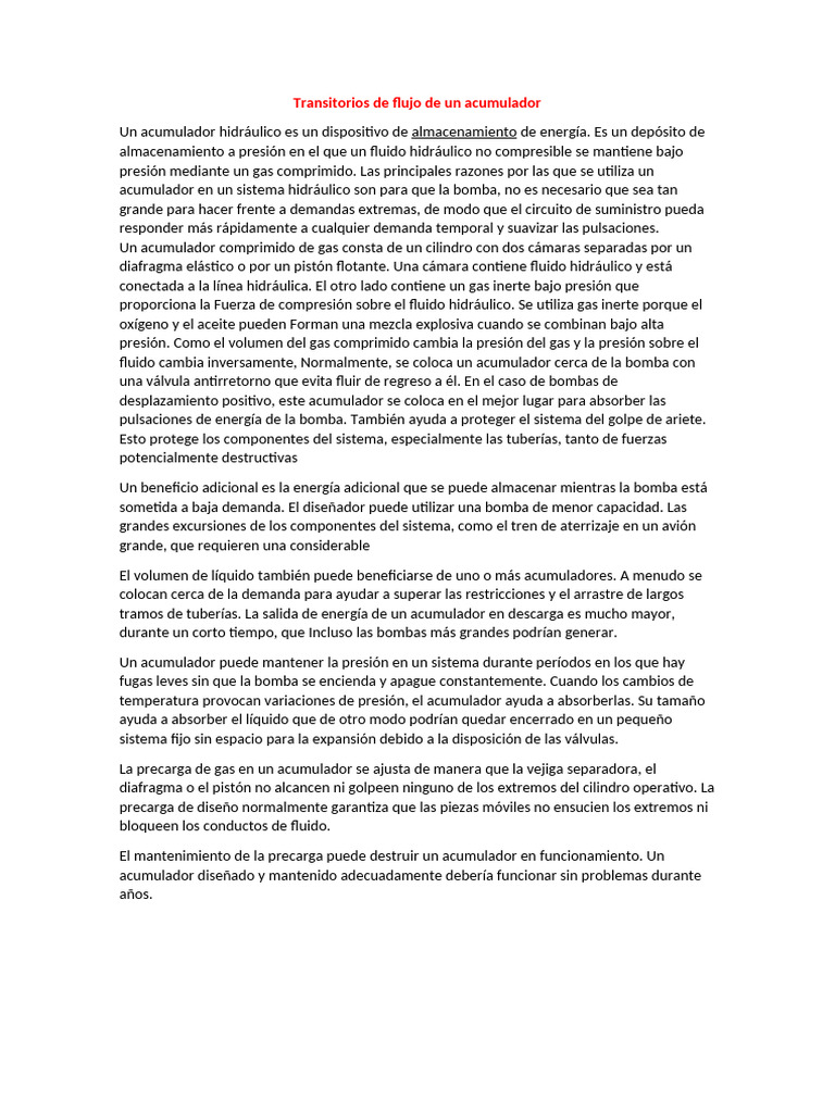 Transitorios de Flujo de Un Acumulador | PDF