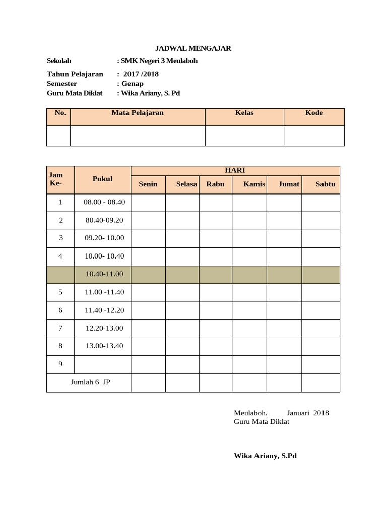 Jadwal Mengajar | PDF