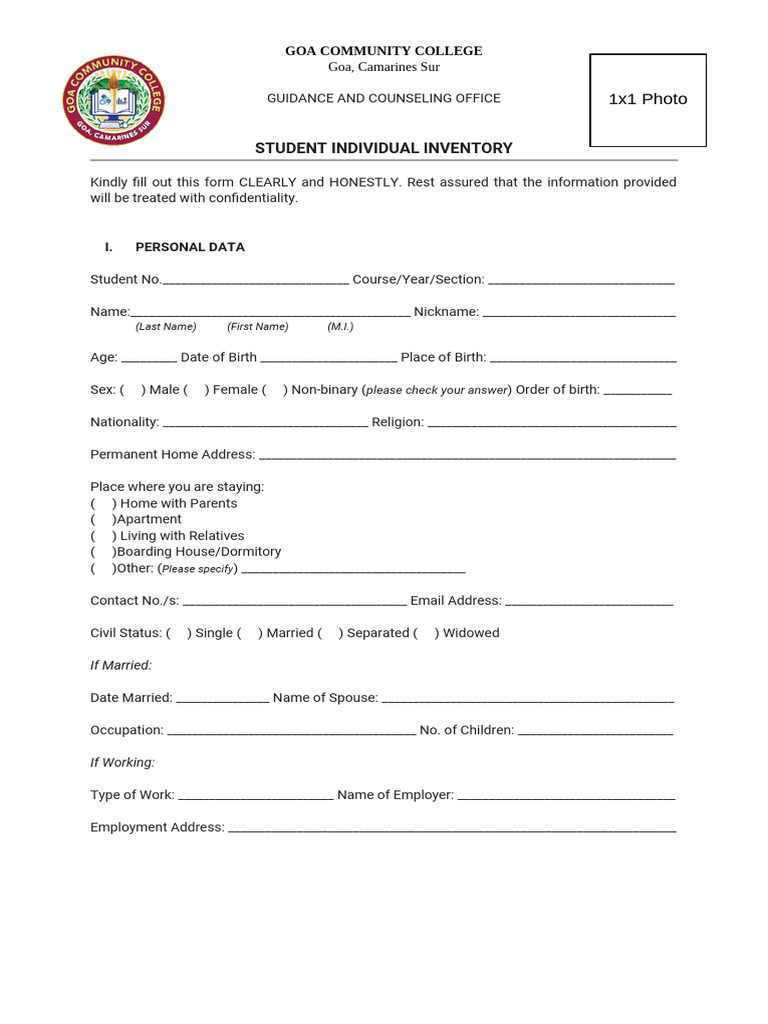 Student Individual Inventory | PDF