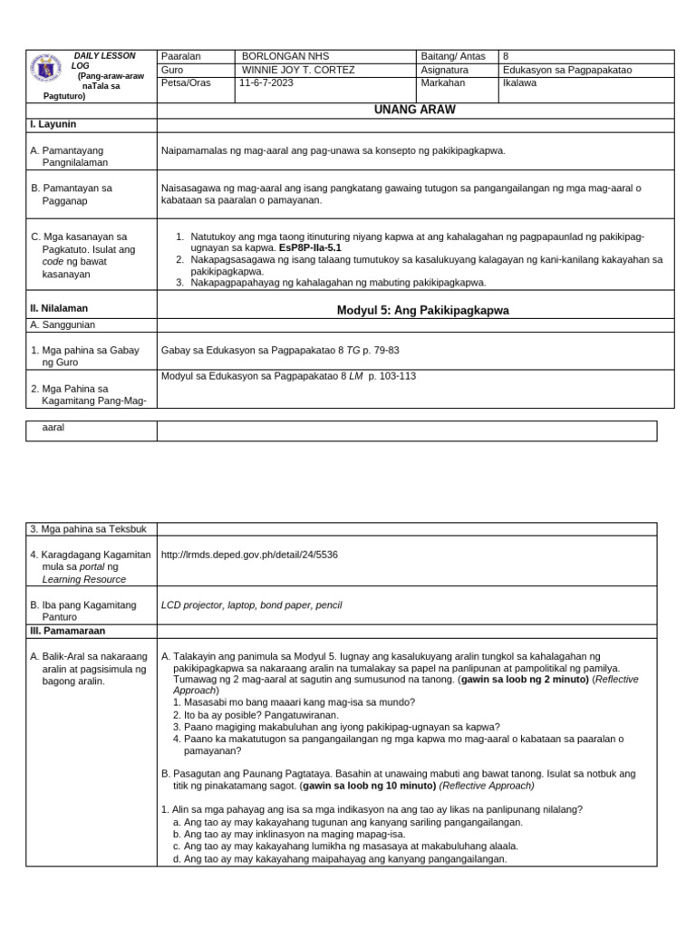 EsP DLL 8 Q2 Module 1-5 NEW | PDF