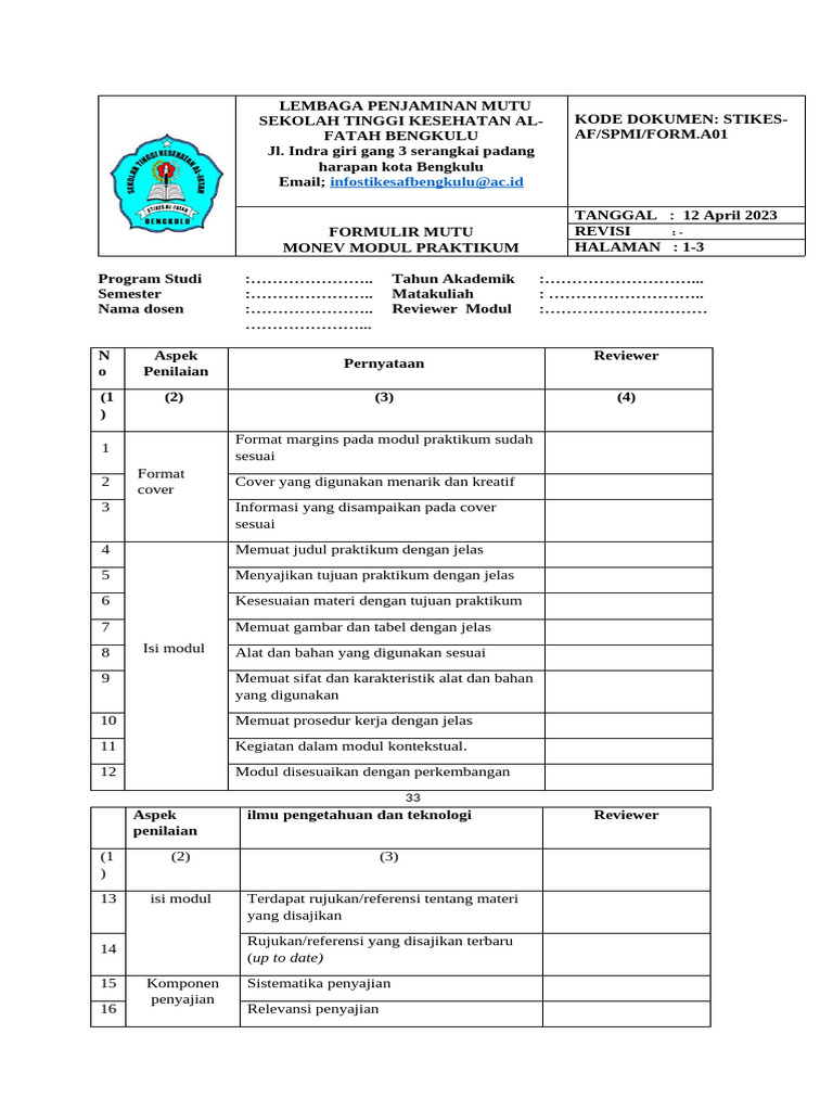 FORMULIR SPMI Monev Modul | PDF