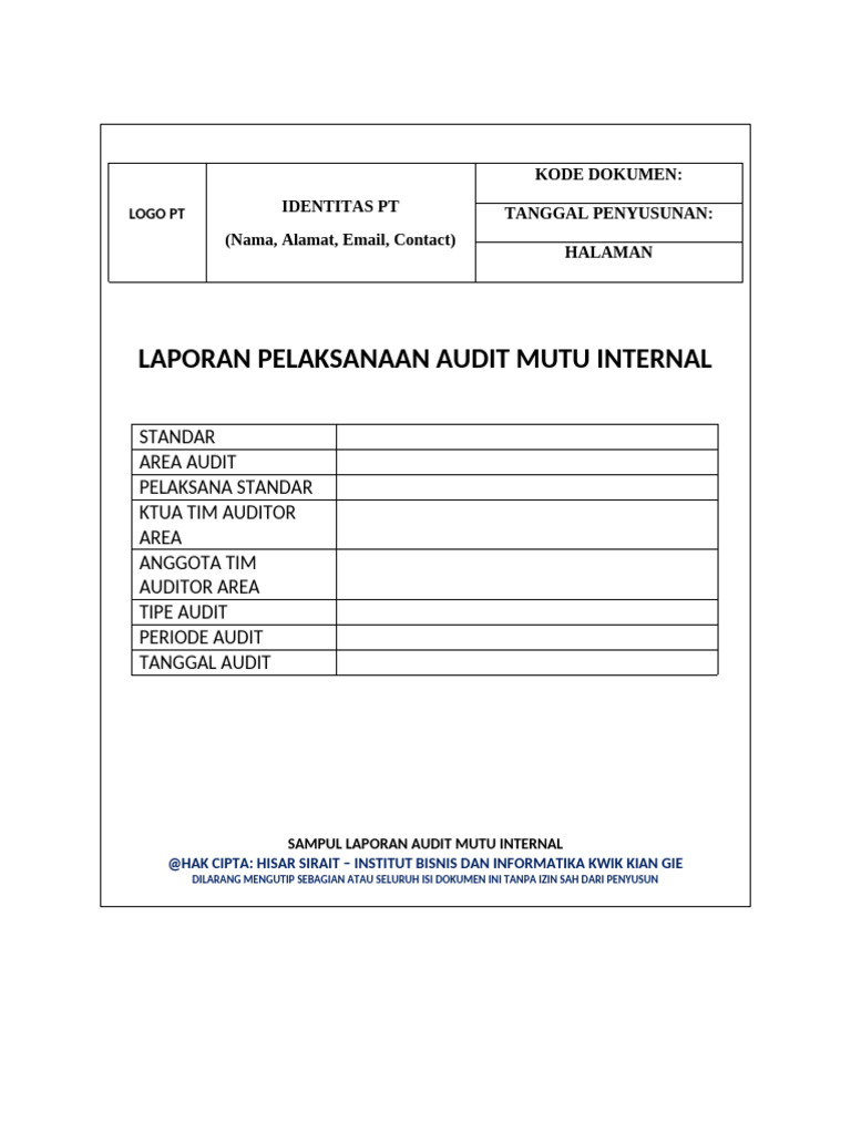Laporan Pelaksanaan Audit Mutu Internal | PDF